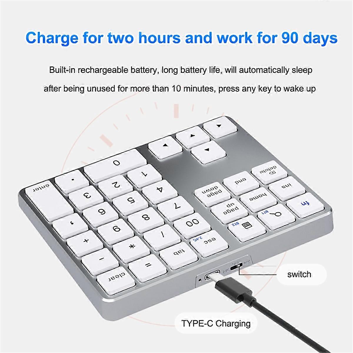 Dual Bluetooth Numeric Keypad 2.4Ghz Wireless Keyboard Silver & White ...