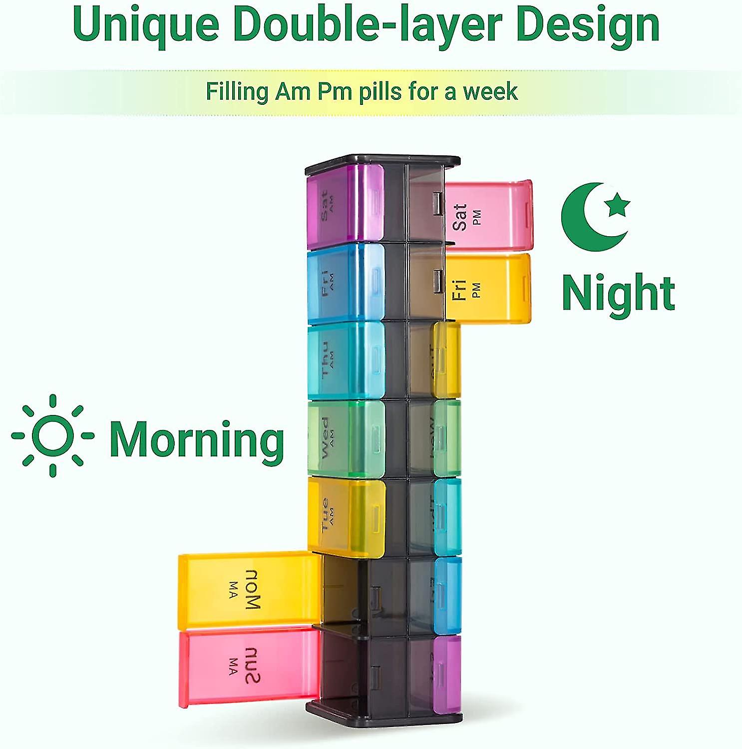 Extra Large Pill Organizer 2 Times A Day, Pill Box 7 Day Weekly Pill ...