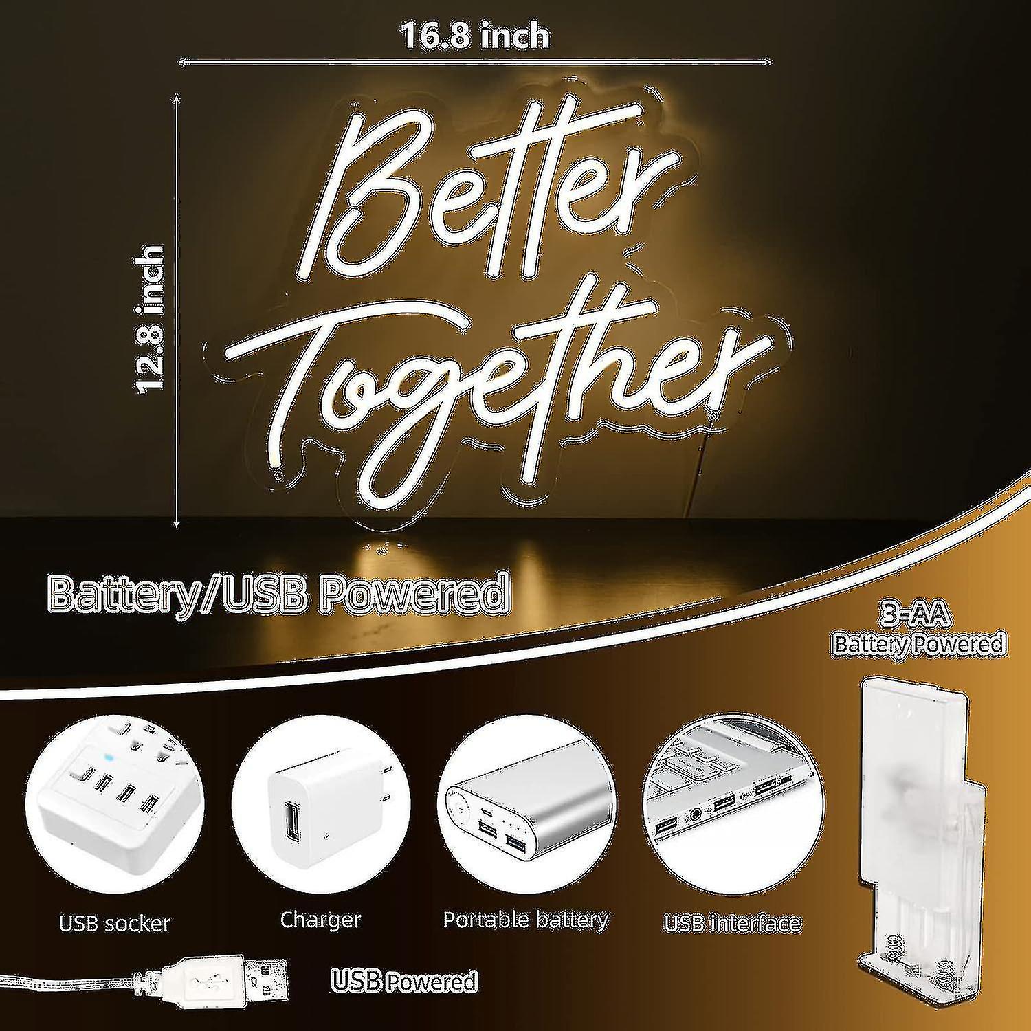 Better Together Neon Sign For Wall Decor, Battery Or Usb Powered Better ...