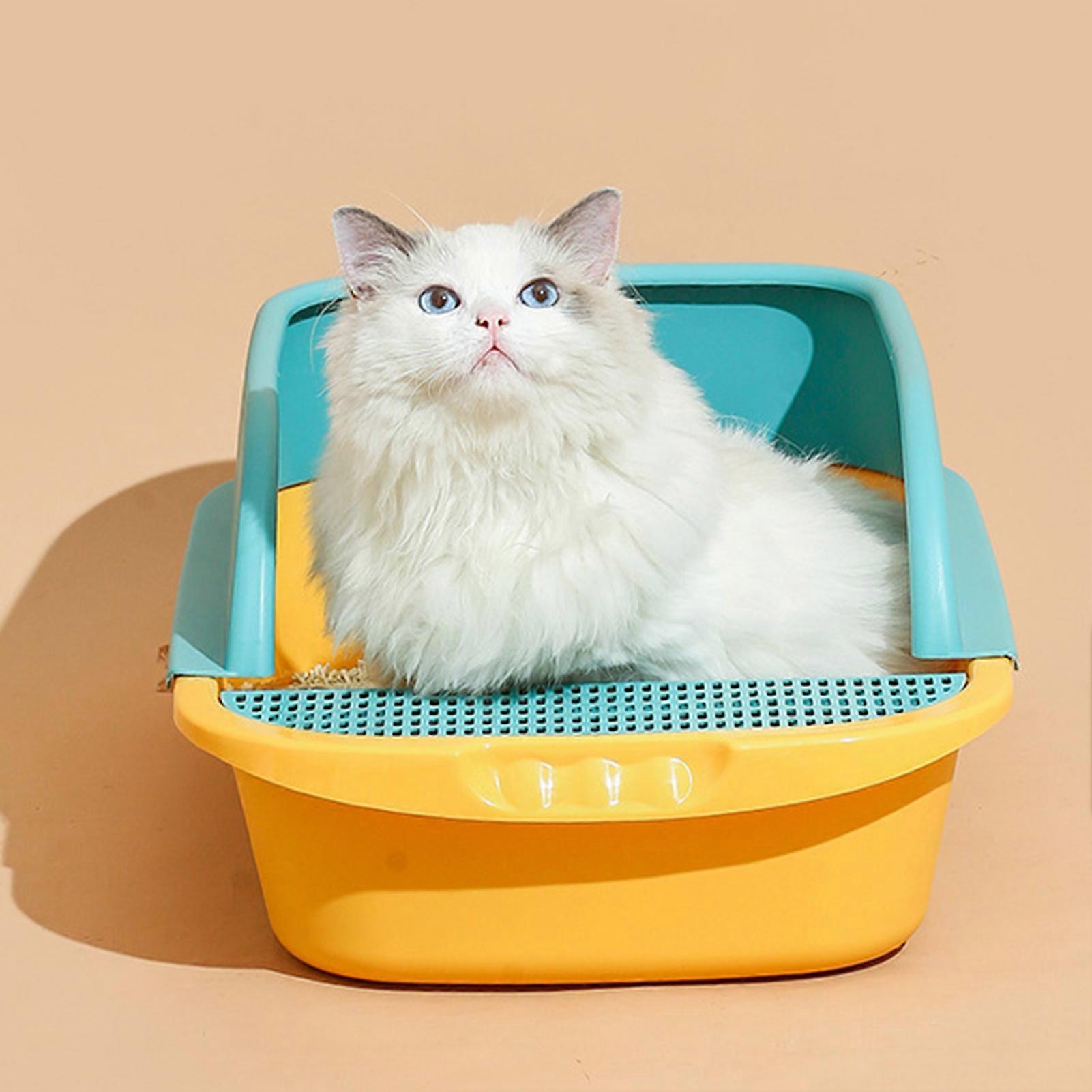 Cat Litter Box Semi-Closed Anti-Splashing Large Space Contrast Color ...