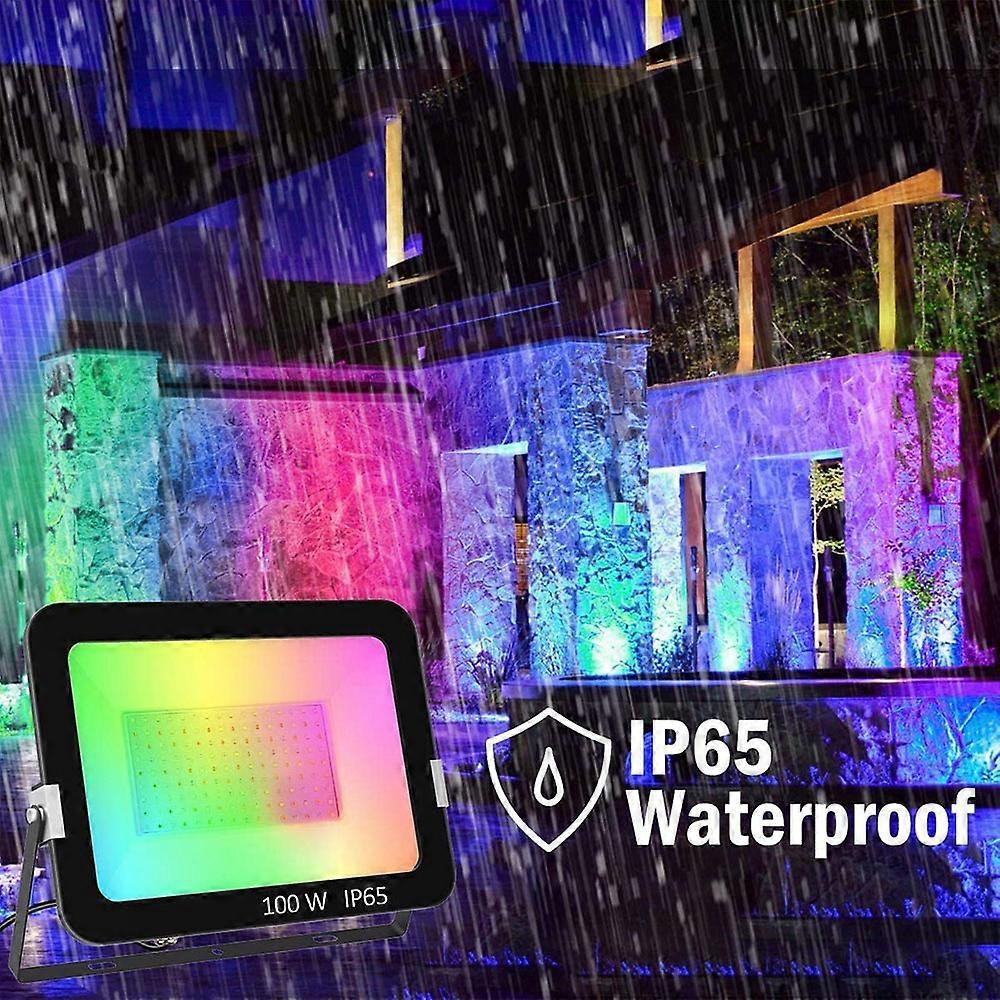RGB LED Flood Light 100W Outdoor Floodlight with 24 Key Remote Control ...