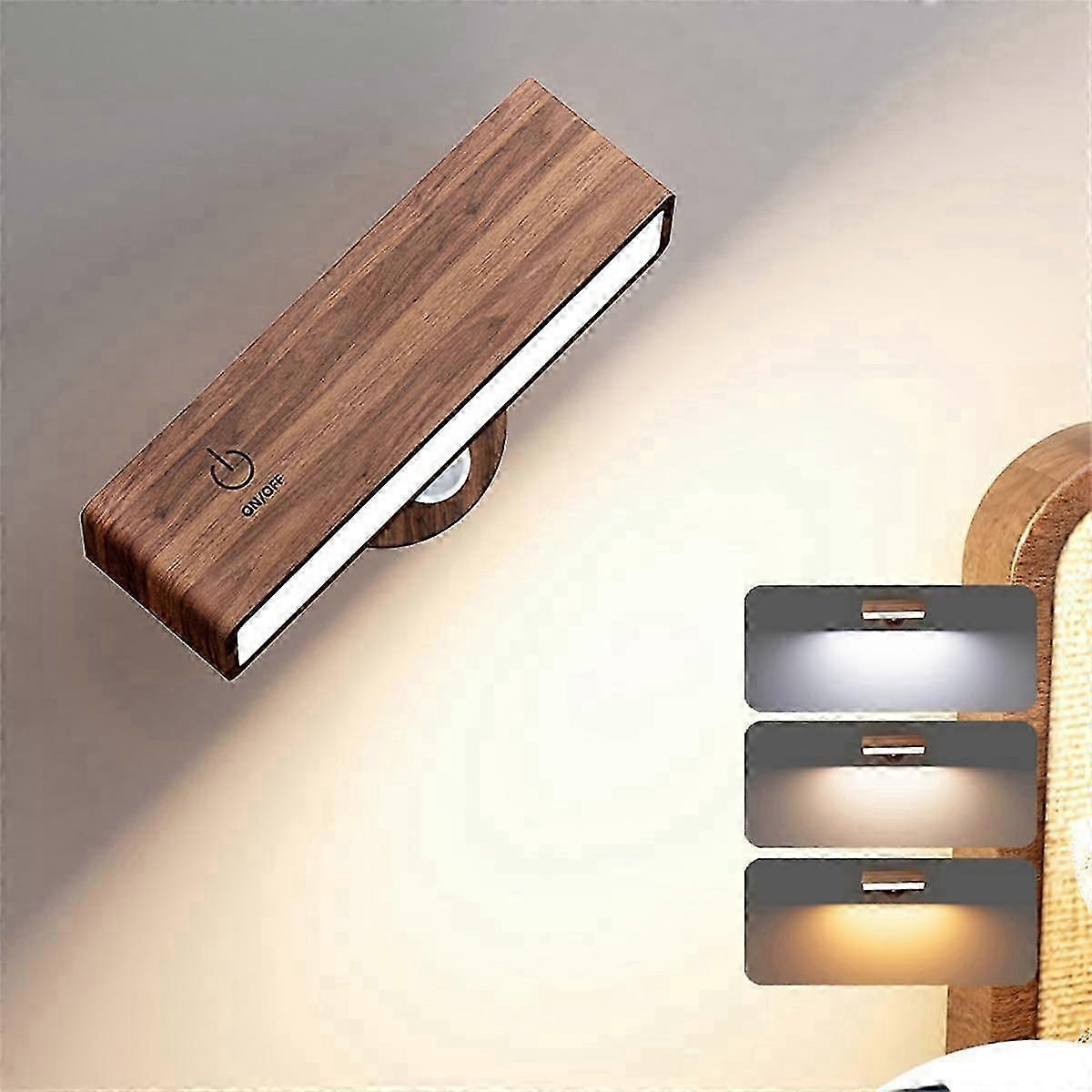 Rechargeable Bedroom Wall Light Dimmable Wood Wall Light Wireless Wall ...