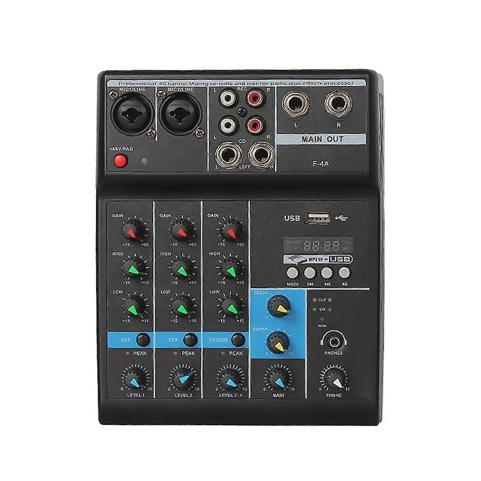 Professional 4-Channel Mixing Console Mini USB Mixer with Sound Card ...
