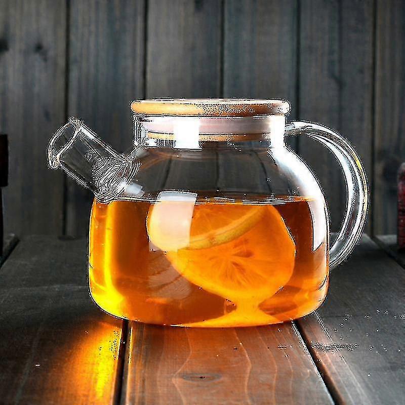Heat-resistant Glass Kettle Teapot, Bamboo Cover Pot High Borosilicate ...