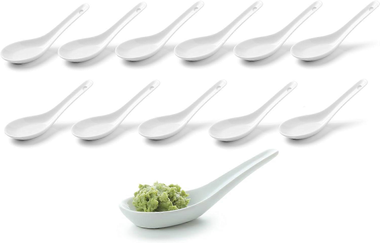 12 white porcelain rice spoons, soup spoons and cutlery, e.g. for rice ...