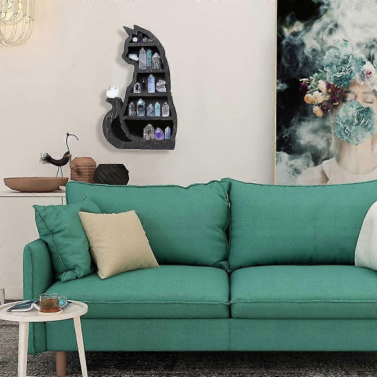 Wooden Crystal Display Shelf Black Cat Design Decorative Holde Crystals ...