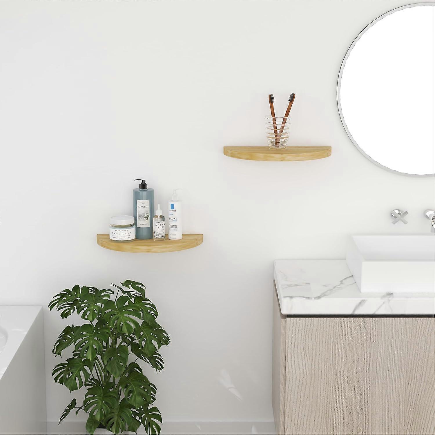 Floating Wall Shelves Set Of 2 - Rustic Solid Pine Half-Round, Wall ...