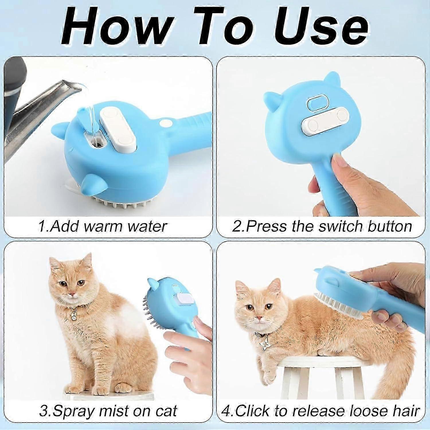 Dog Cat Steam Brush, 3 In 1 Spray Massage Comb For Cats, Rechargeable ...