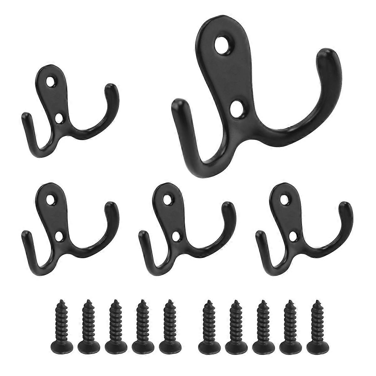 Double Prong Robe Hook with Screws, Dual Coat Hooks Wall Mounted ...