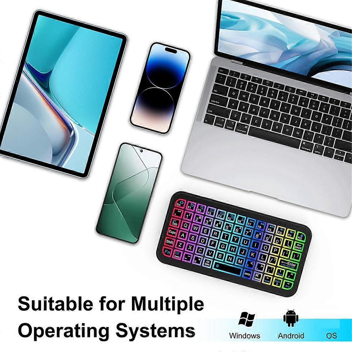 Mini Wireless Bluetooth 5.2 Keyboard 5inch Keycups 7 Color Backlit ...