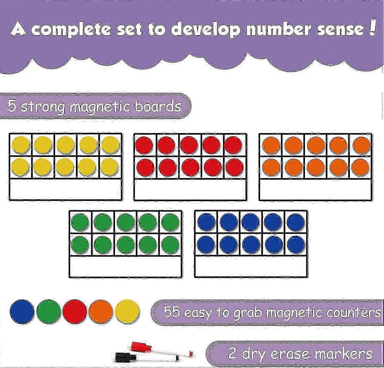 Kindergarten Math Teaching Tools 67 PCS Giant Magnetic Ten Frames Set - Math Manipulatives For ...