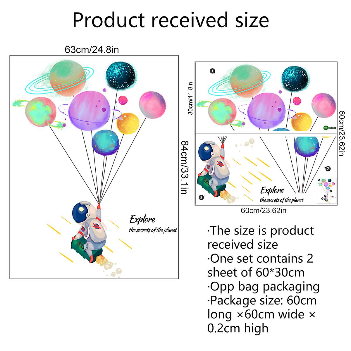 Astronaut Wall Stickers, Cartoon Spaceman Outer Planet Creative DIY Art ...