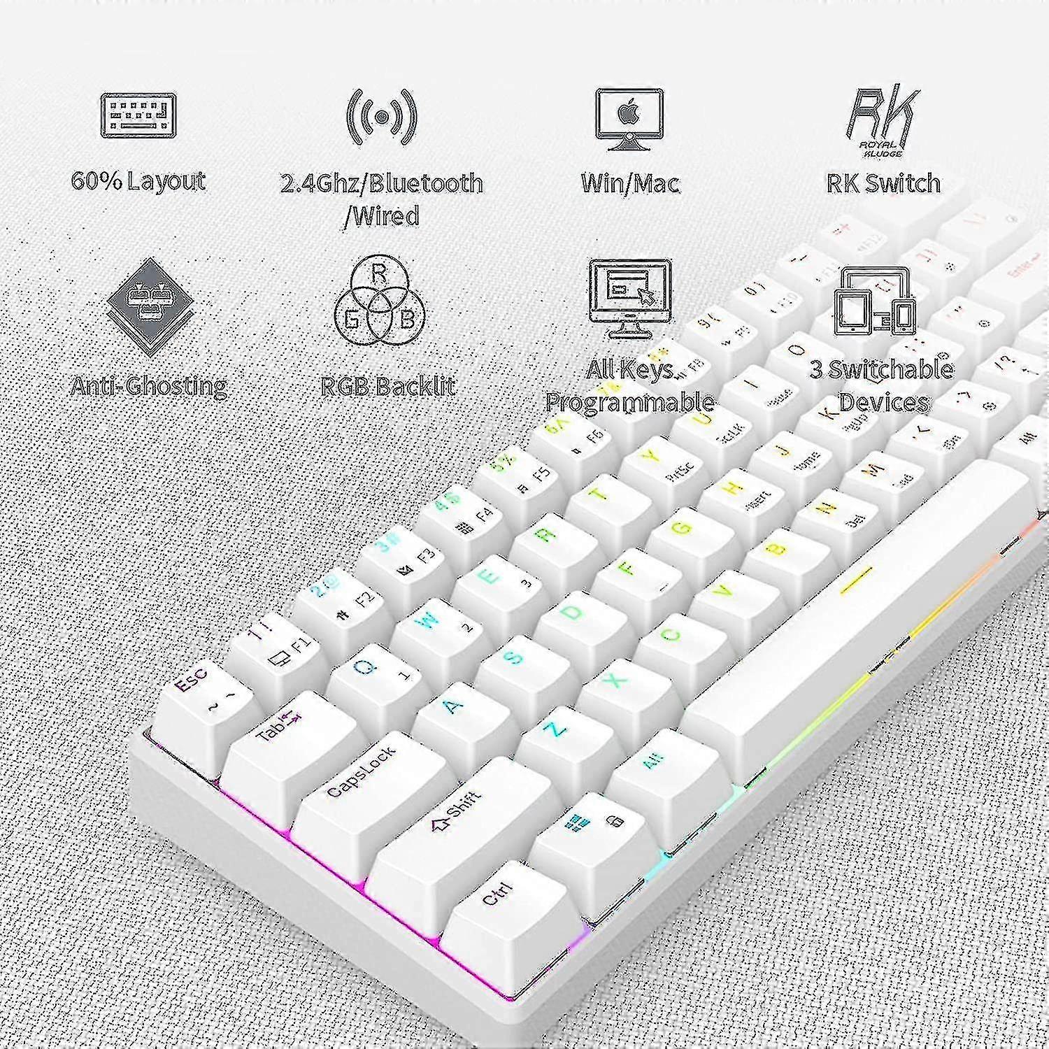 Rk61 Rgb Wireless/wired 60% Compact Mechanical Keyboard, 61-key Tooth ...