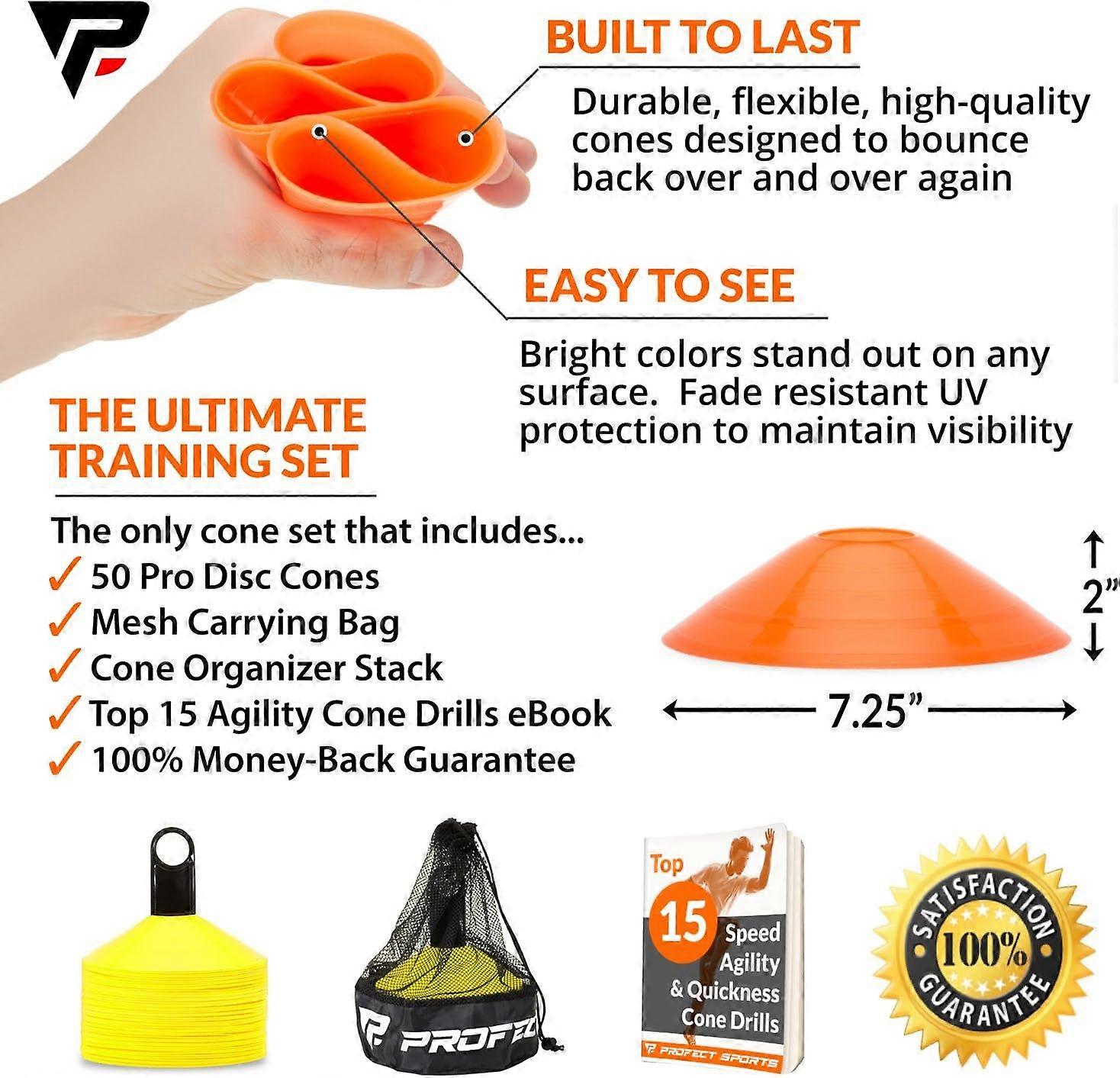 (Set of 50) - Soccer Cones with Carry Bag and Holder use in Training, Football, Kids, Sports ...