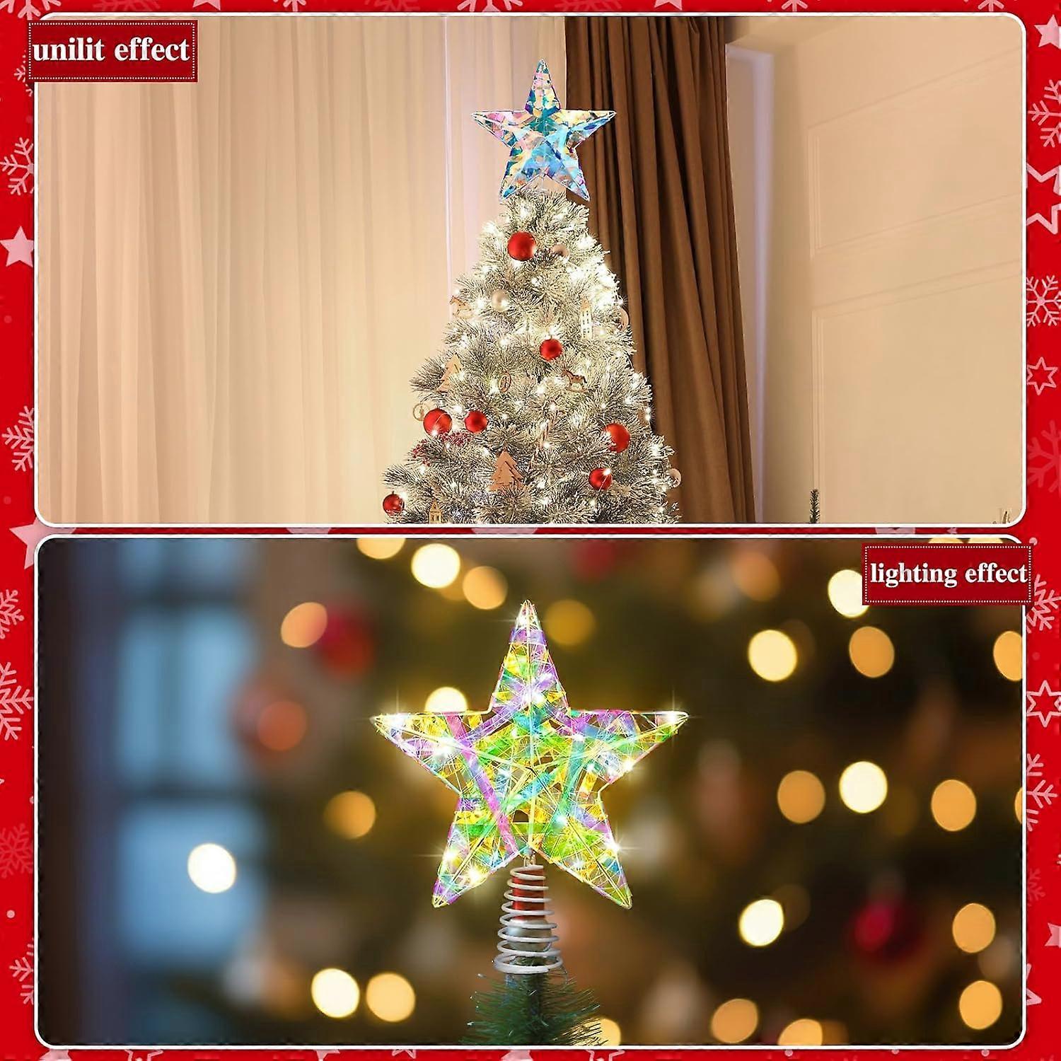 SBSG 10 Inch Christmas Tree Topper Star Iridescent Star Tree Topper LED ...