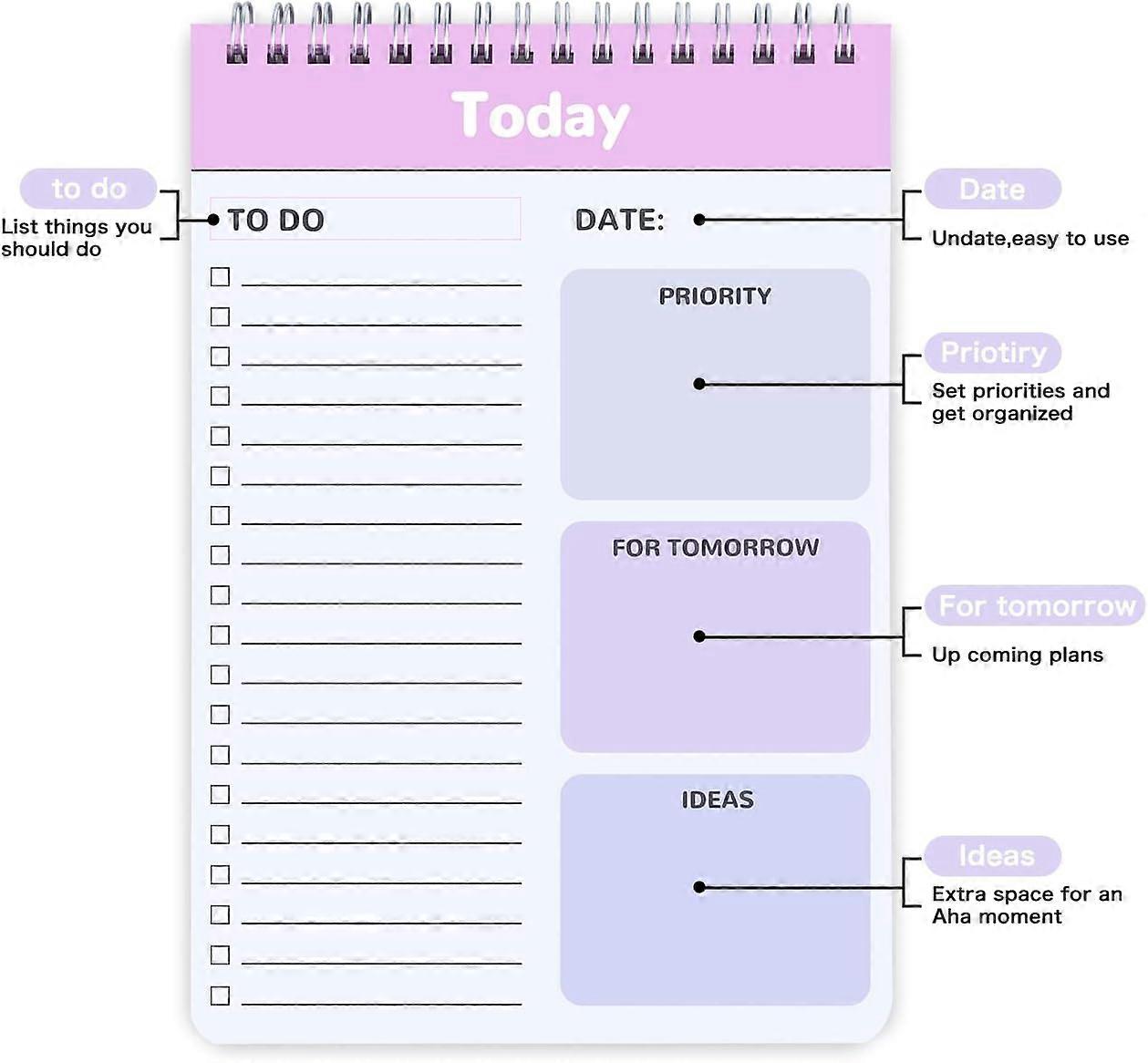 To Do List Notepad - Undated Daily Planner Notepad 52 Sheets Tear Off ...