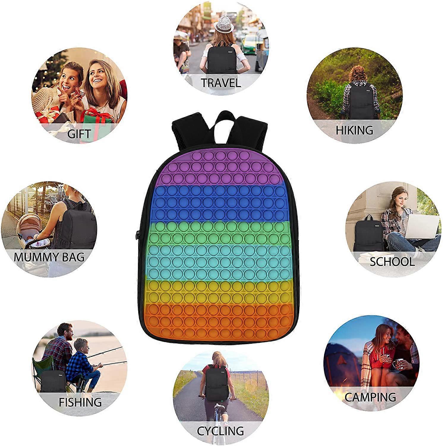 POP It Backpack Anime real Rainbow Color Push Bubble Teenager Laptop ...