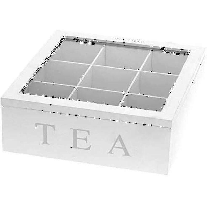 Wooden Tea Box, Tea Box In White, Tea Box With 9 Compartments, Large ...