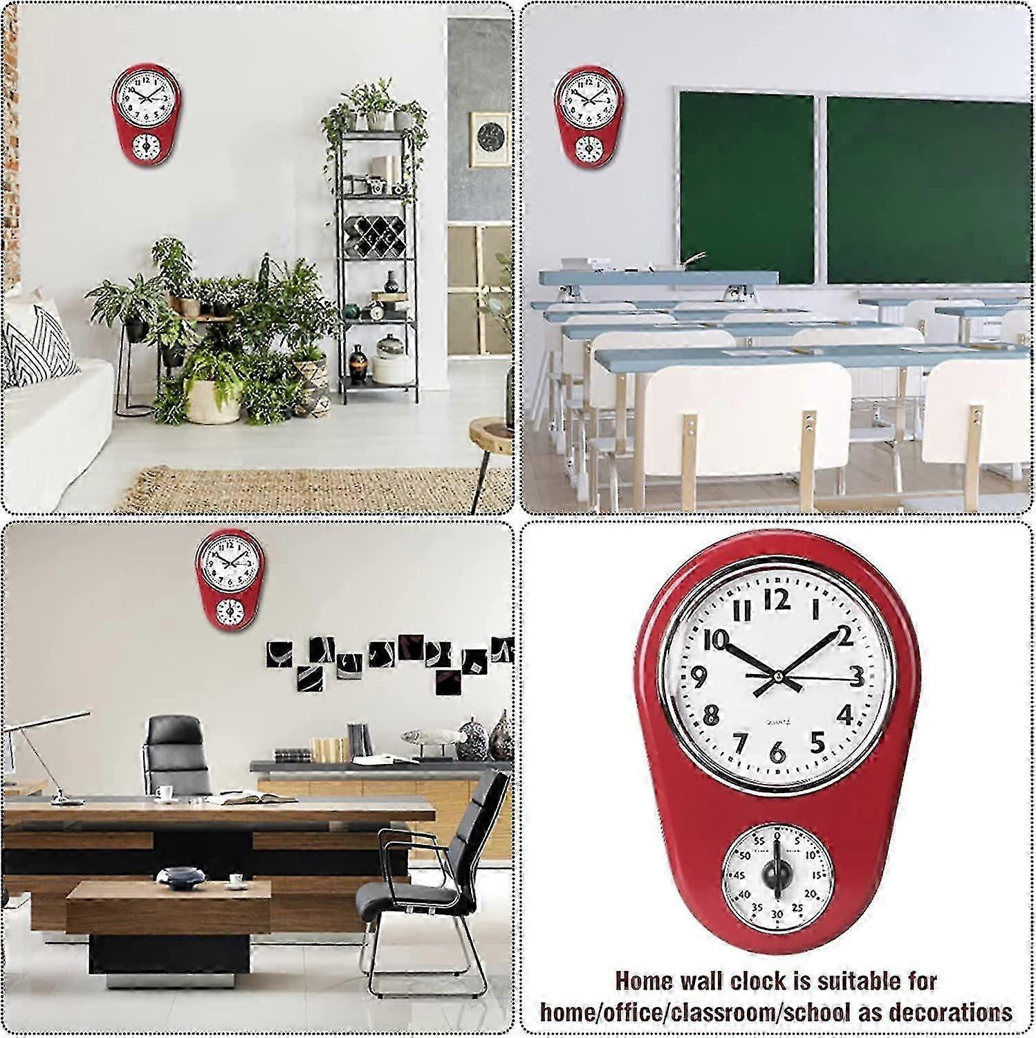 Retro Kitchen Timer Wall Clock, Red Vintage Silent Home Timer | Fruugo UK