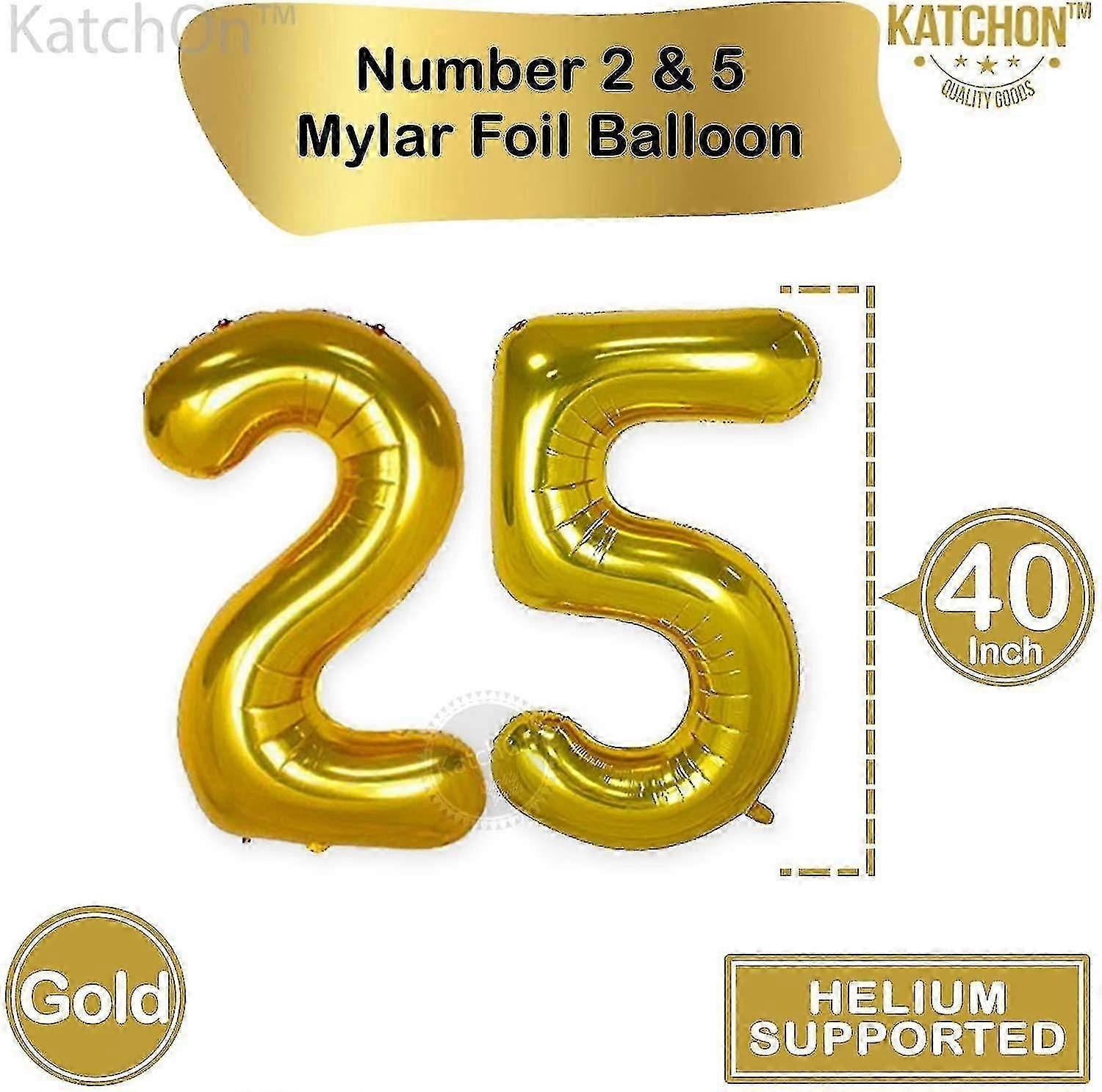 Big 40 Inch Gold 25 Ballooumbers - Large Gold 25 Balloons With Confetti ...
