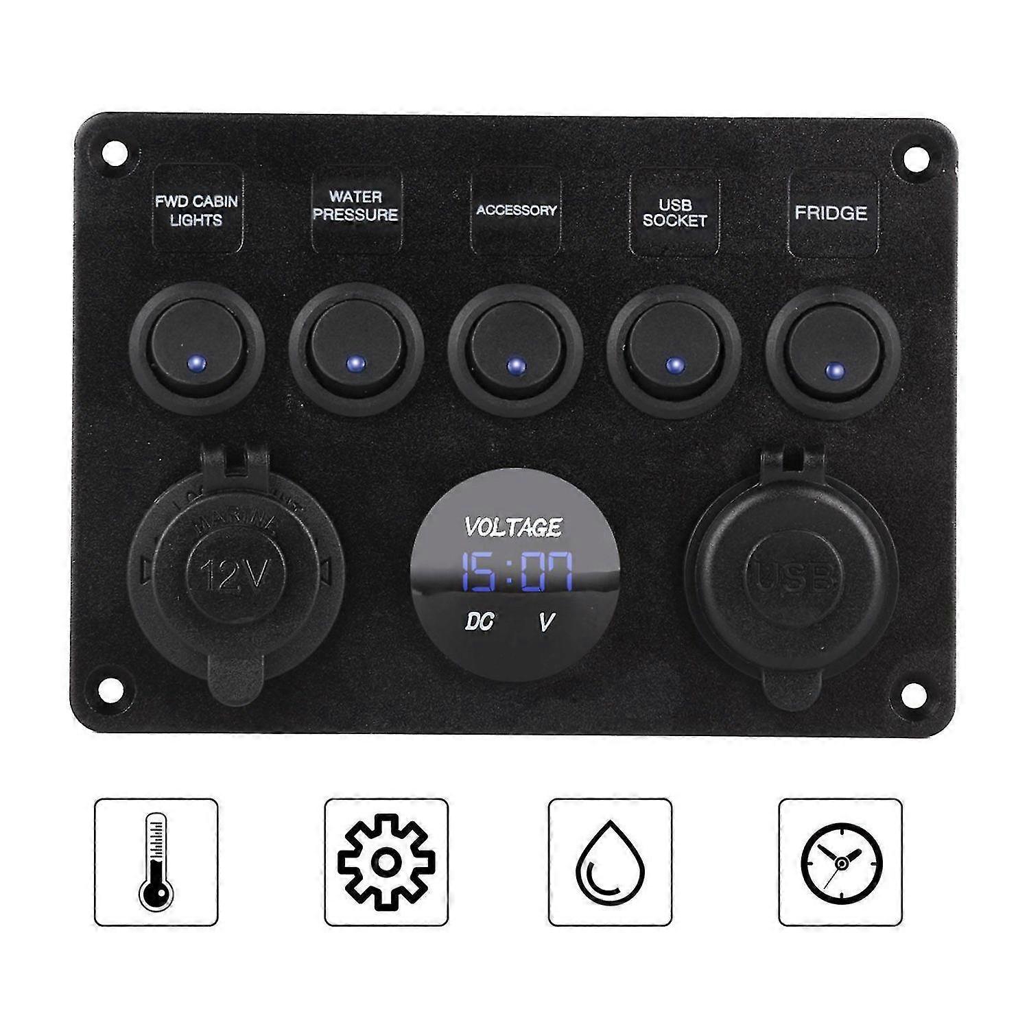 5 Gang 12v/24v Inline-fuse Box Led Switch Panel Dual Usb Car Boat Truck ...