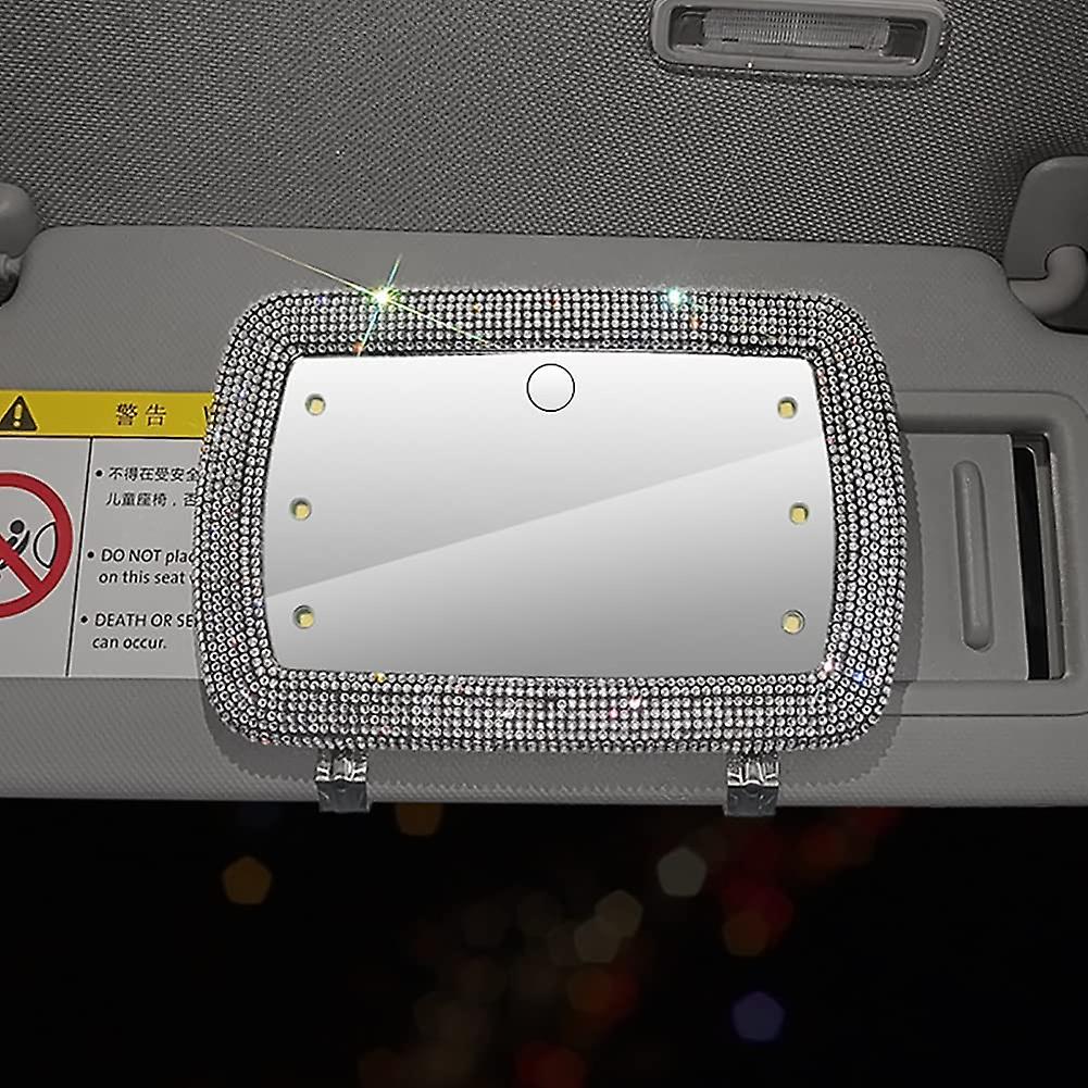 Car Makeup Mirror With Led Lights, Bling Crystal Car Sun Visor Vanity ...