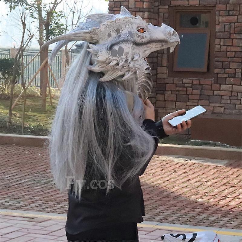 Raptor Mask with Fur Original Furri Dragon Dinosaur Head Latex Mascara ...