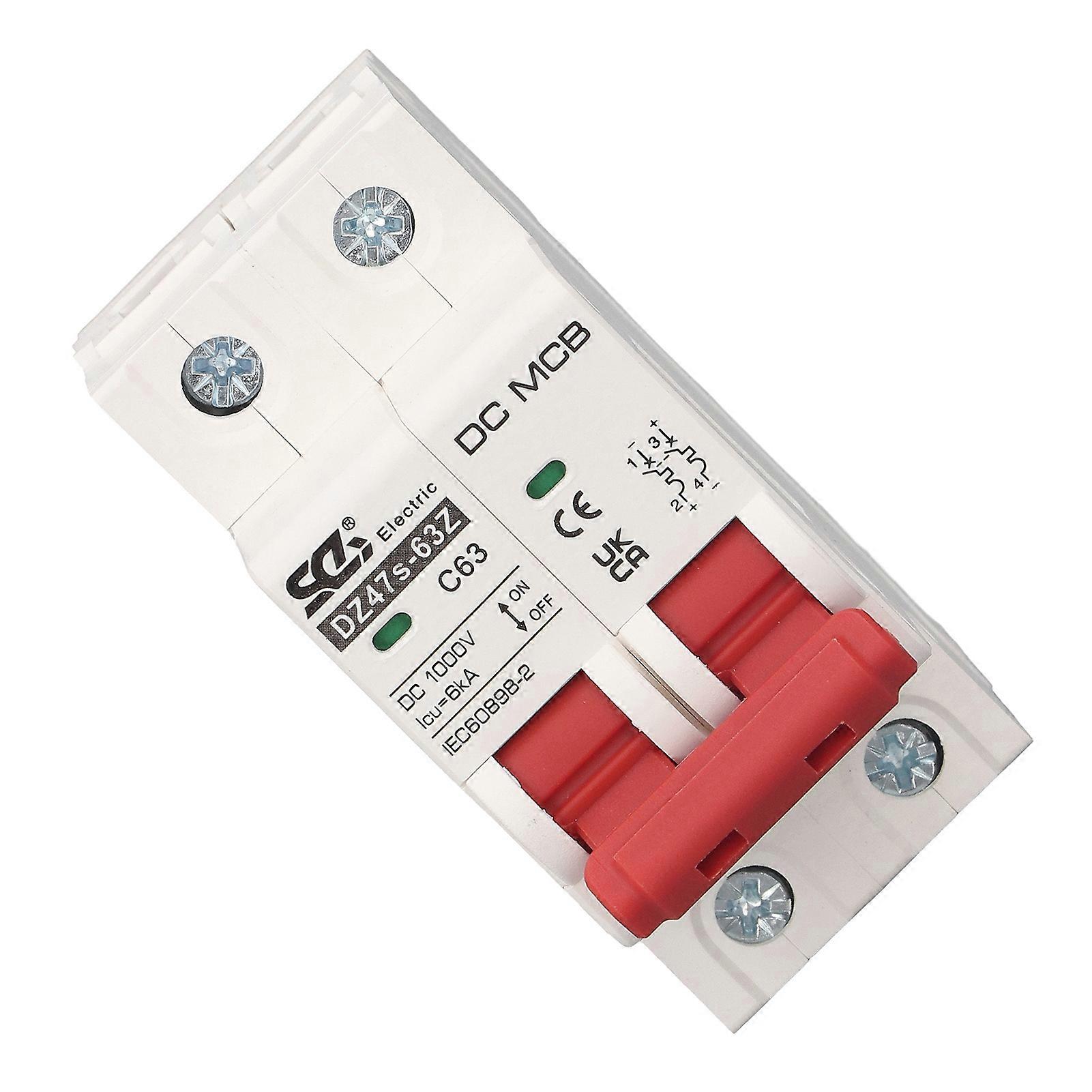 DC Circuit Breaker 2P 63A 6KA Breaking Capacity DIN Rail Installation Miniature Circuit Breaker ...
