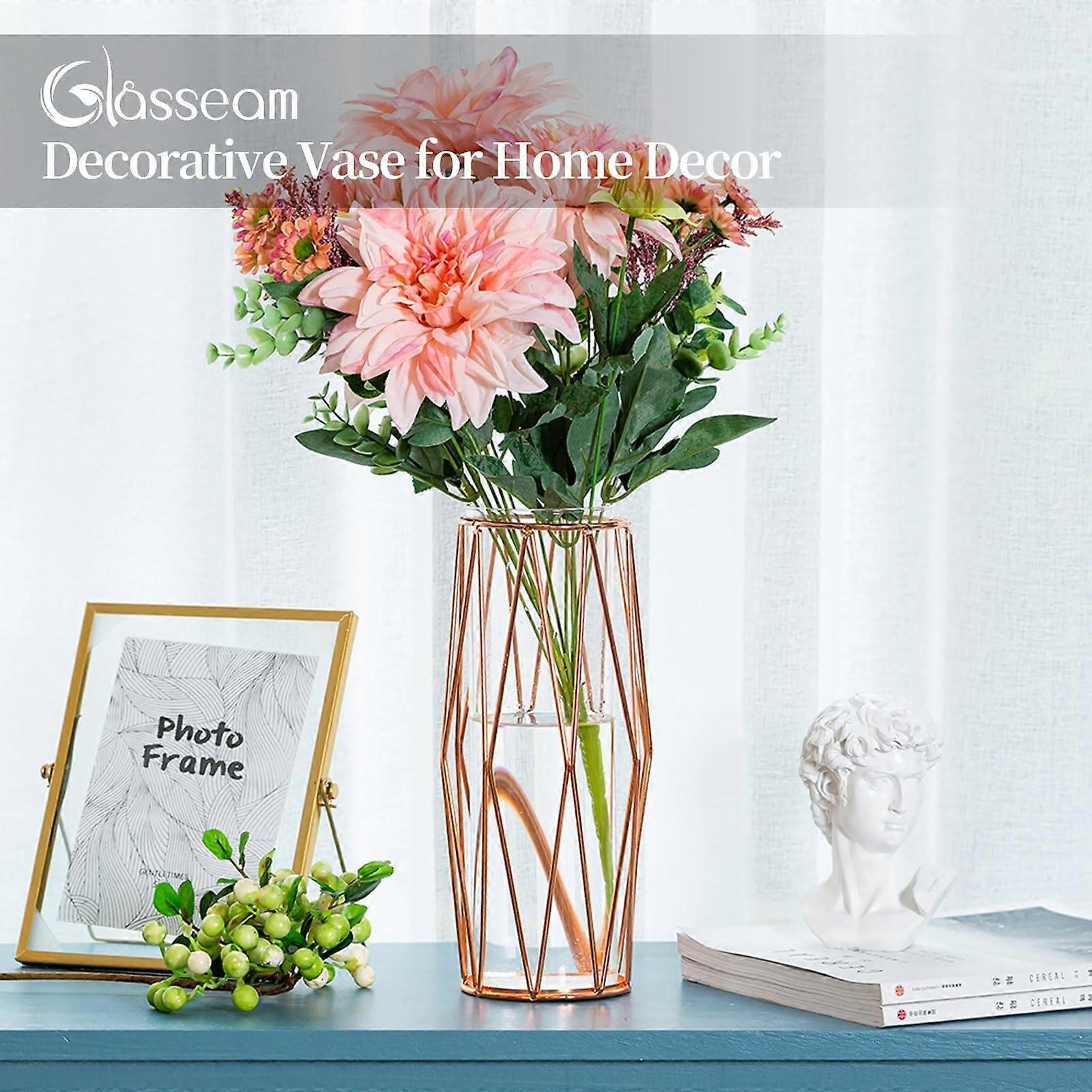 Vase for Pampas Grass, Glass Rose Gold Vase High Floor Vase with ...