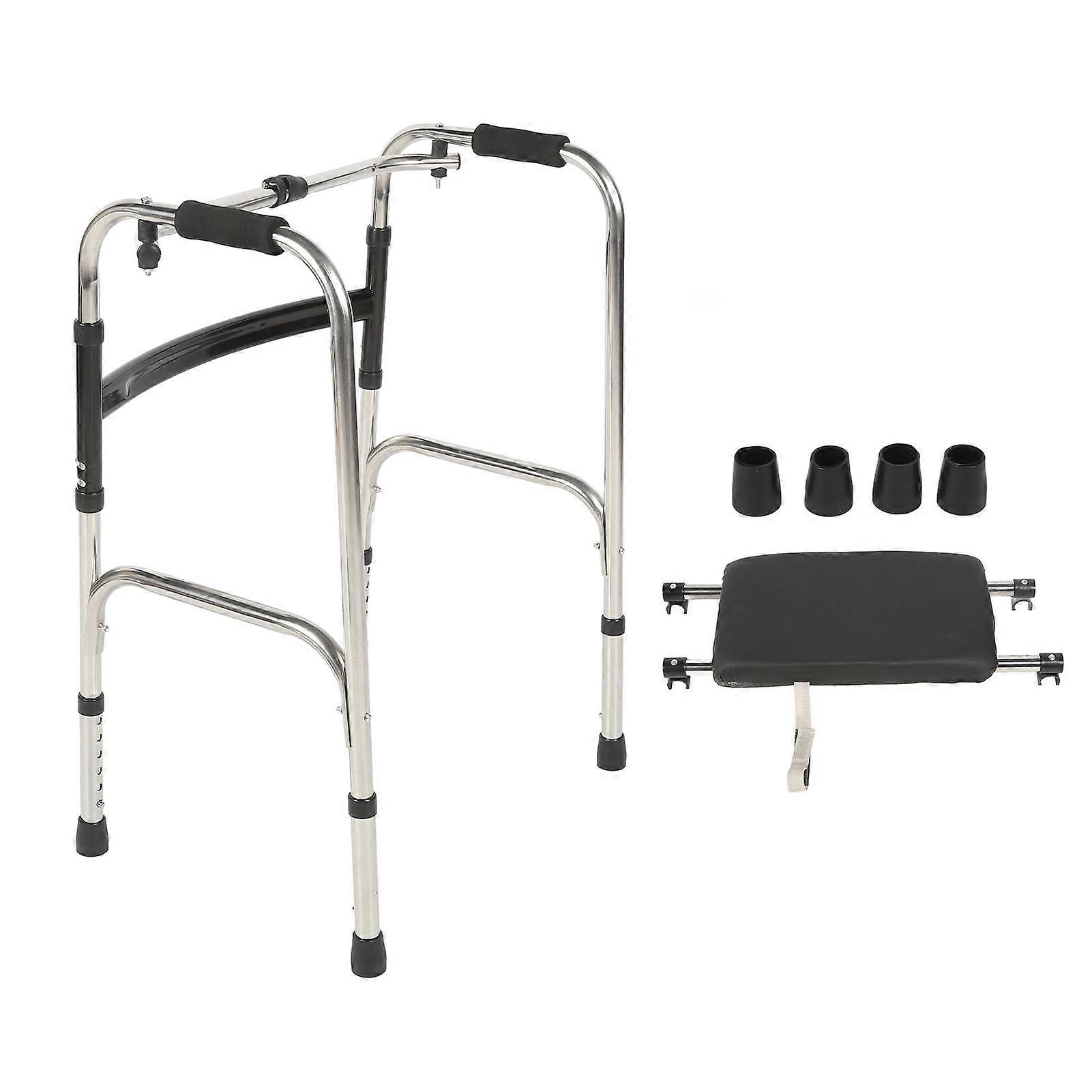 Folding Walker with PU Seat 6 Adjustable Height Stainless Steel Large ...