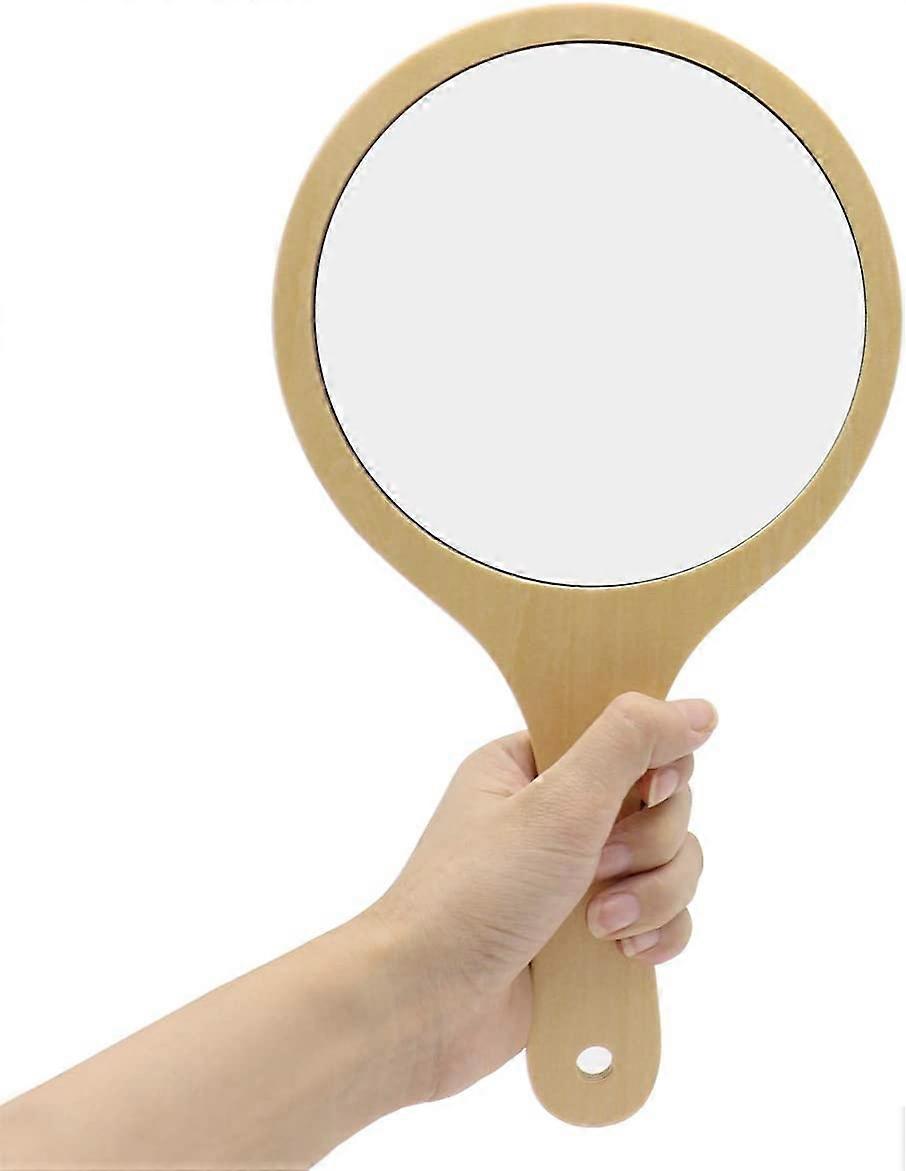 Round hand mirror with wooden handle for makeup, hair cutting and ...