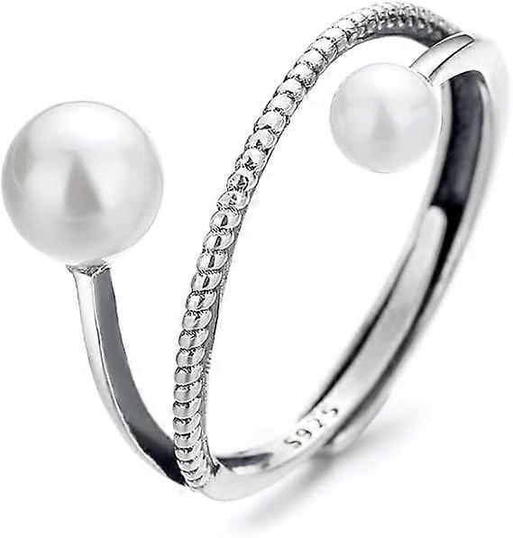 Elegant Double Pearls Open Stacking Rings Sterling Silver 925 Vintage ...