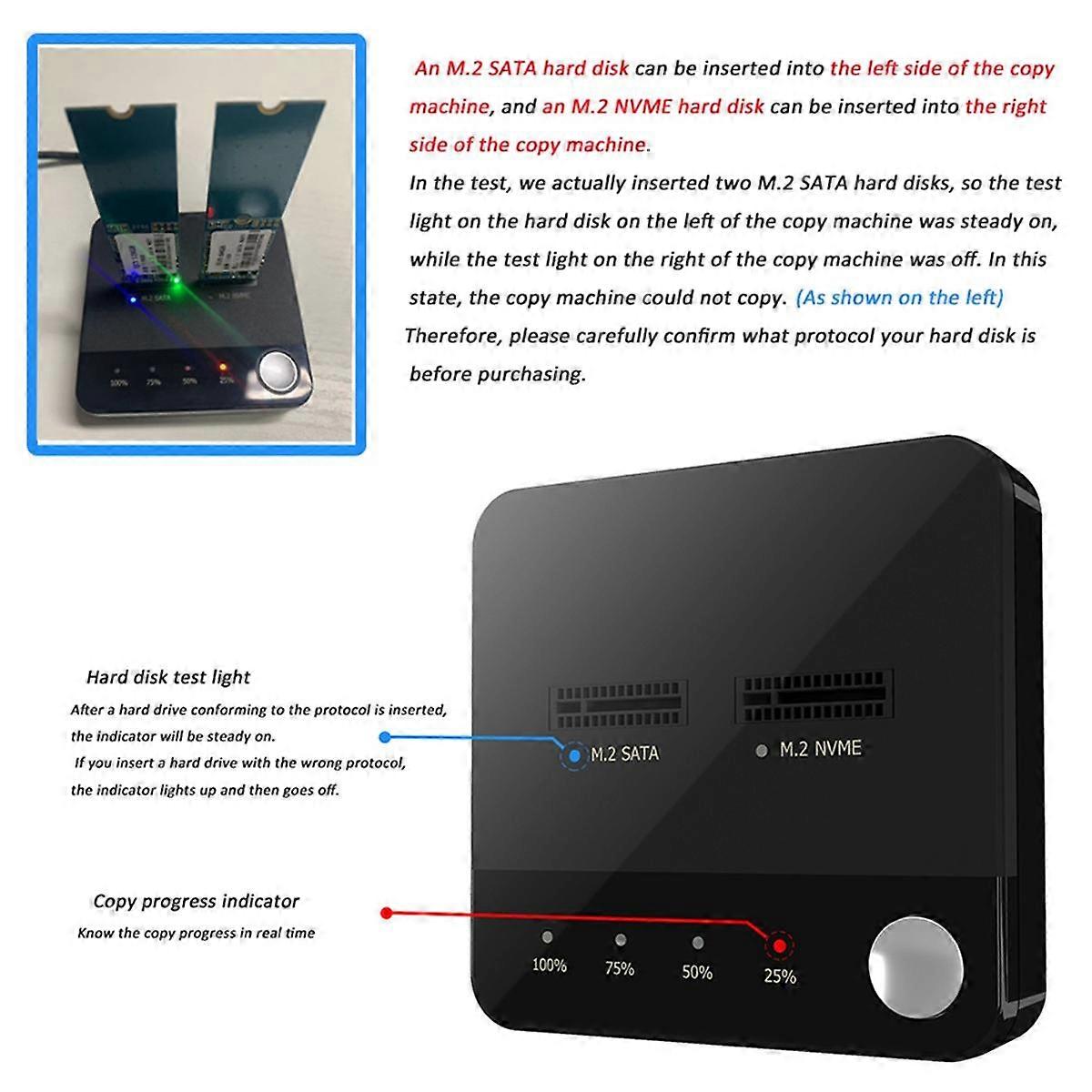 M.2 SATA Duplicator M.2 SATA to Nvme SSD Enclosure External Hard Disk ...