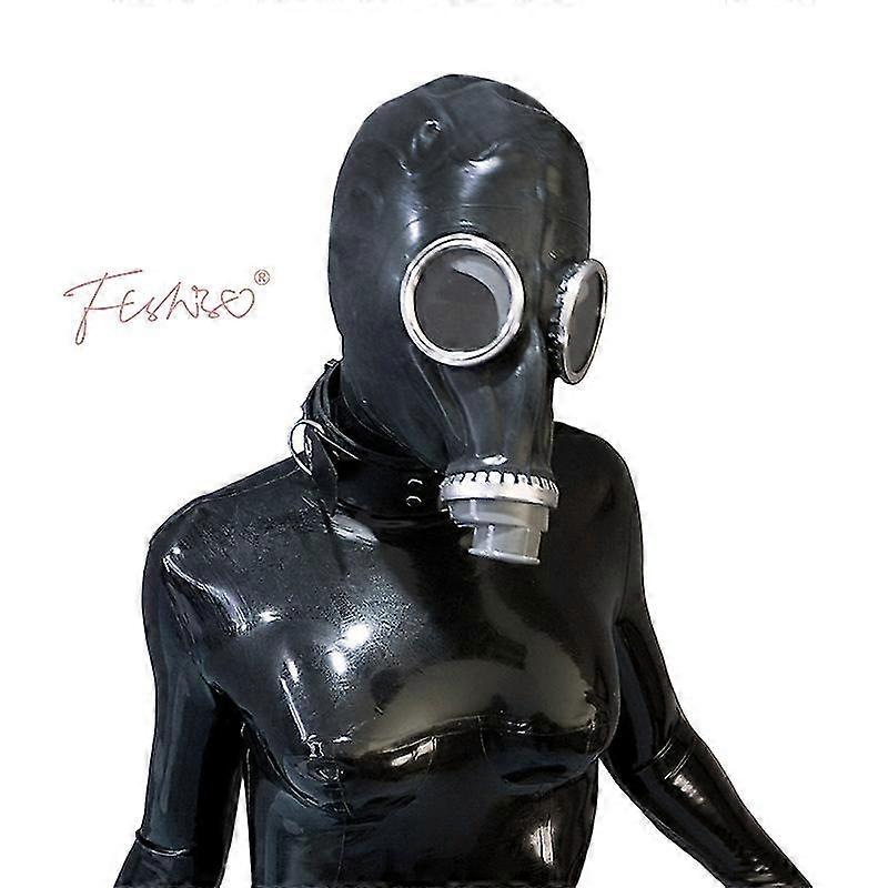 Caraele Full Face Latex Mask, Black Rubber Fetish Gas Mask, Breathing ...
