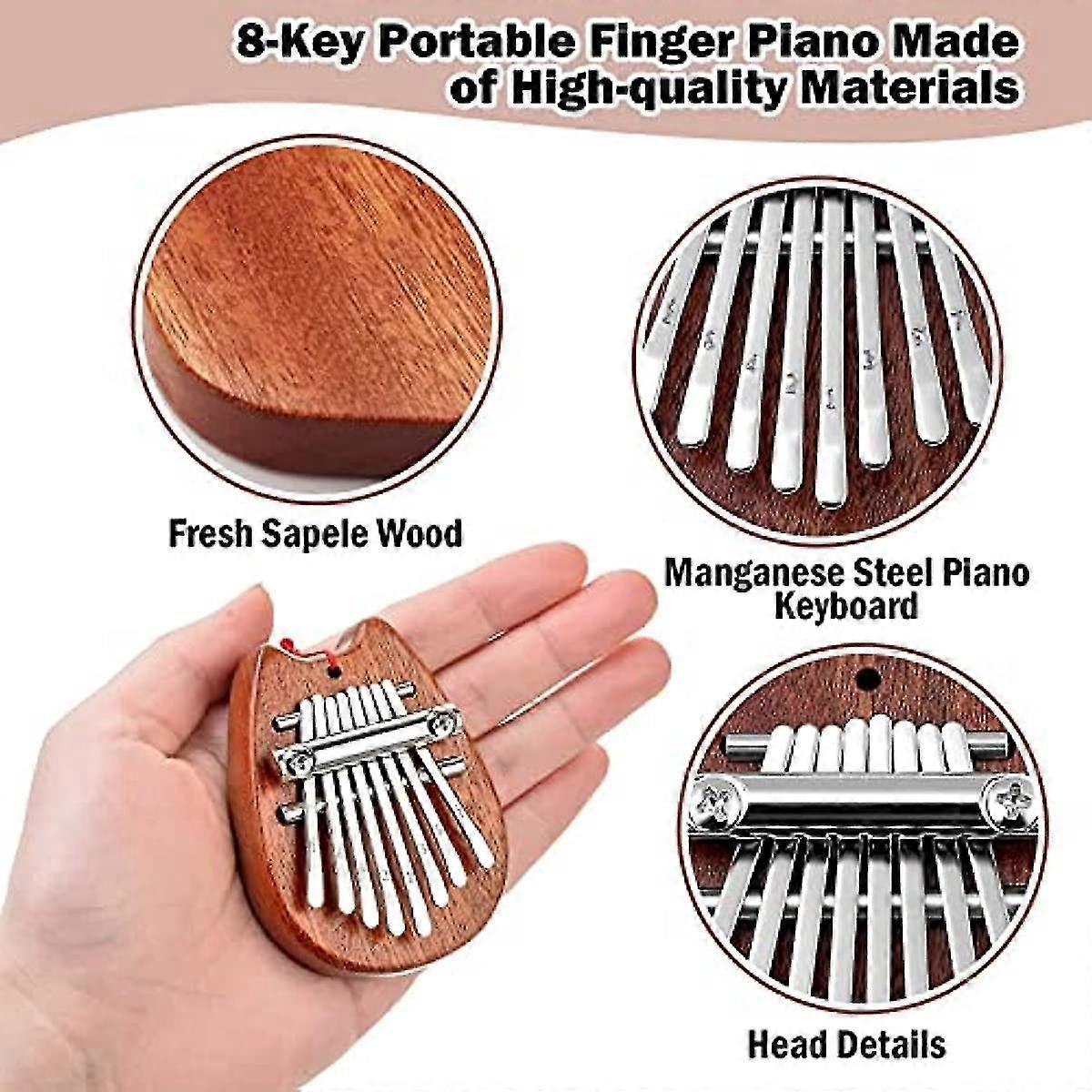 Thumb Piano 8 Keys, Solid Wood Finger Thumb Piano, Portable Marimba ...