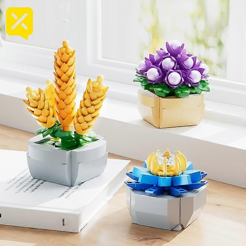 Building Blocks Flowers Plants Bonsai Succulent Potted Assembly Bricks ...