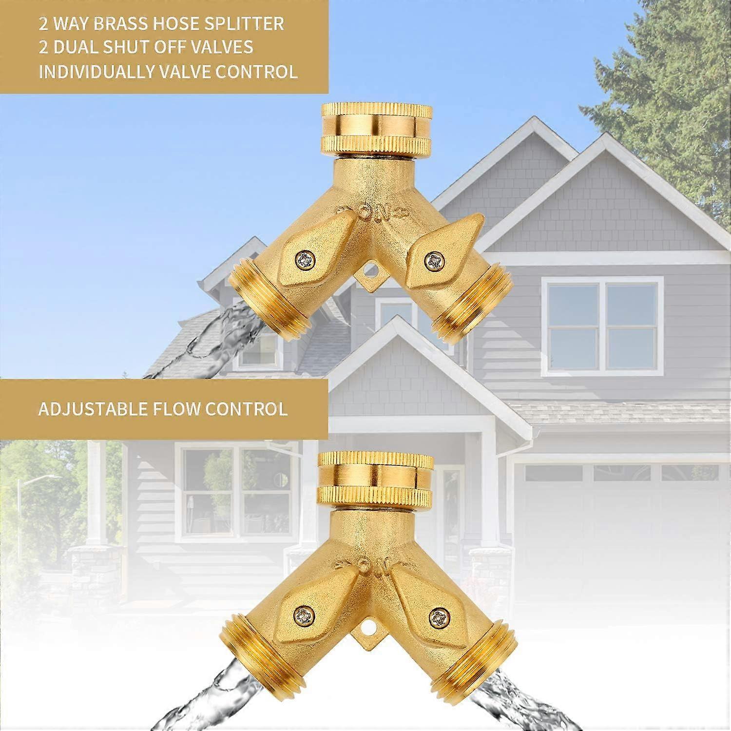 Garden Hose Splitter 2 Way - Heavy Duty Solid Brass Hose Y Splitter ...