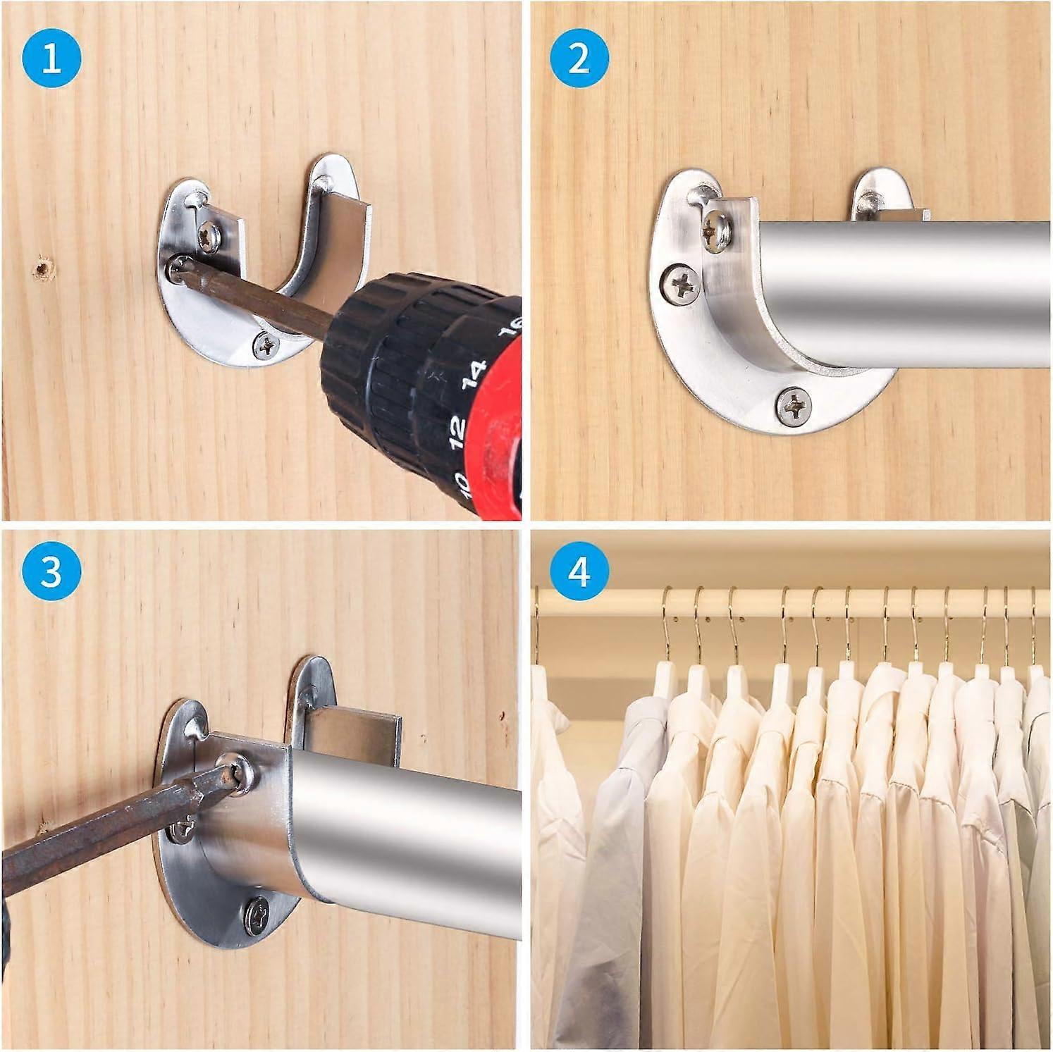 2 Pack Closet Pole Sockets Stainless Steel Heavy Duty Closet Rod End Supports U Shaped Flange ...