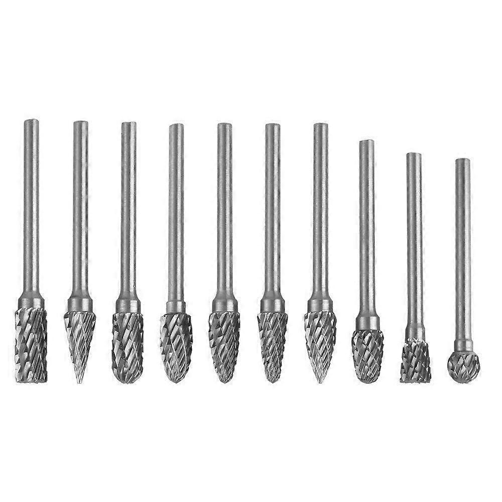 10pcs Double Cut Tungsten Rotary Burrs Solid Carbide Steel Set 3mm ...