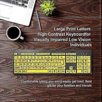Large Print Computer Keyboard, Wired Usb High Contrast Keyboard With ...