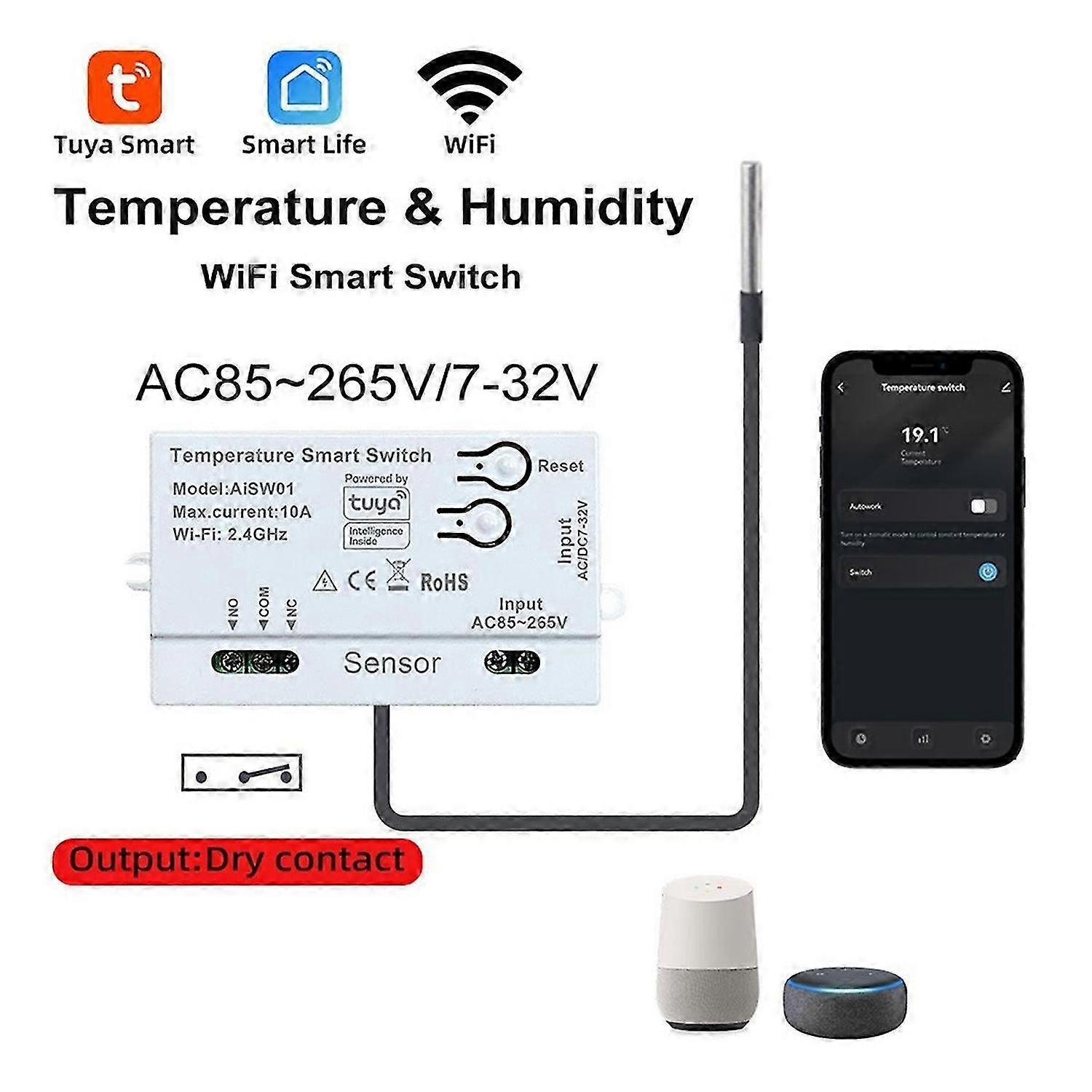 Tuya WiFi Temperature Switch Sensor 2.4G WiFi Temperature Switch Sensor ...