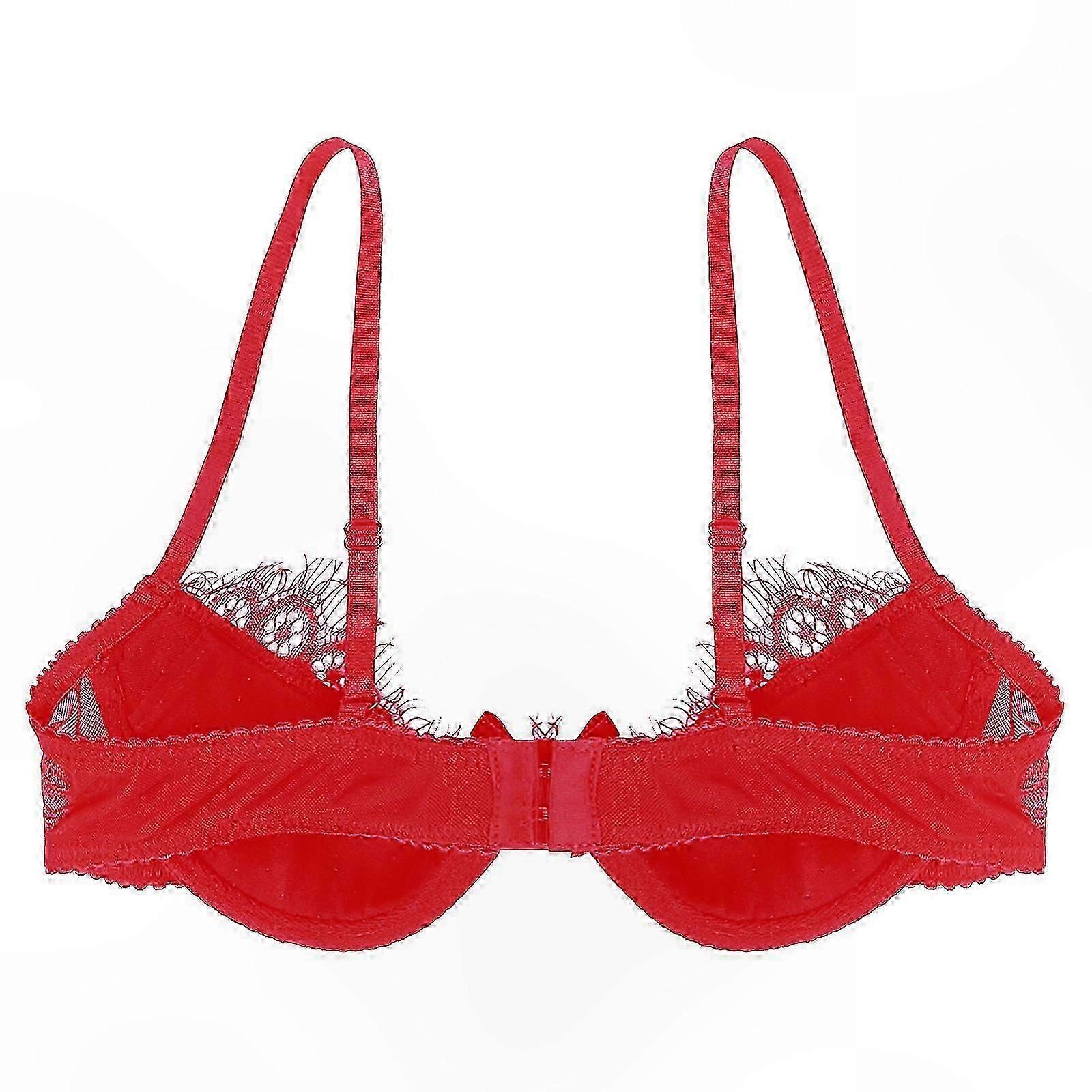 Lace Trimmed Underwire Bra with Adjustable Straps and Sheer Cups for ...