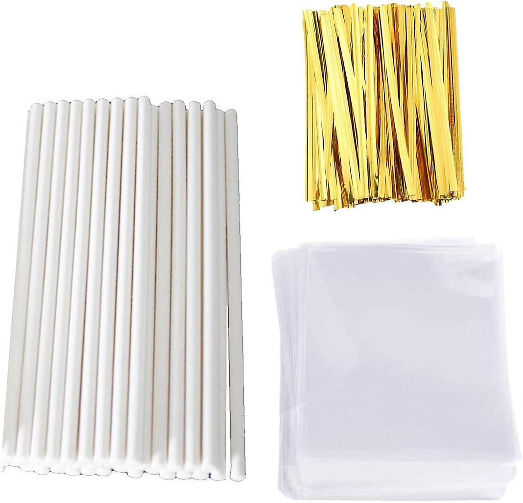 Lollipop Stick (6 Inch), Candy Wrappers, And Twist Ties Set - 100 ...