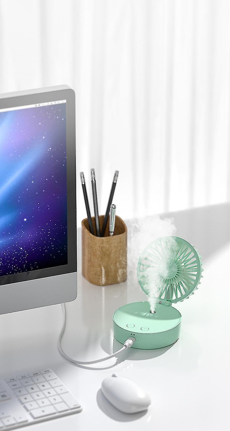 Green hheld usb fan that will spray/light/fold with rechargeable ...