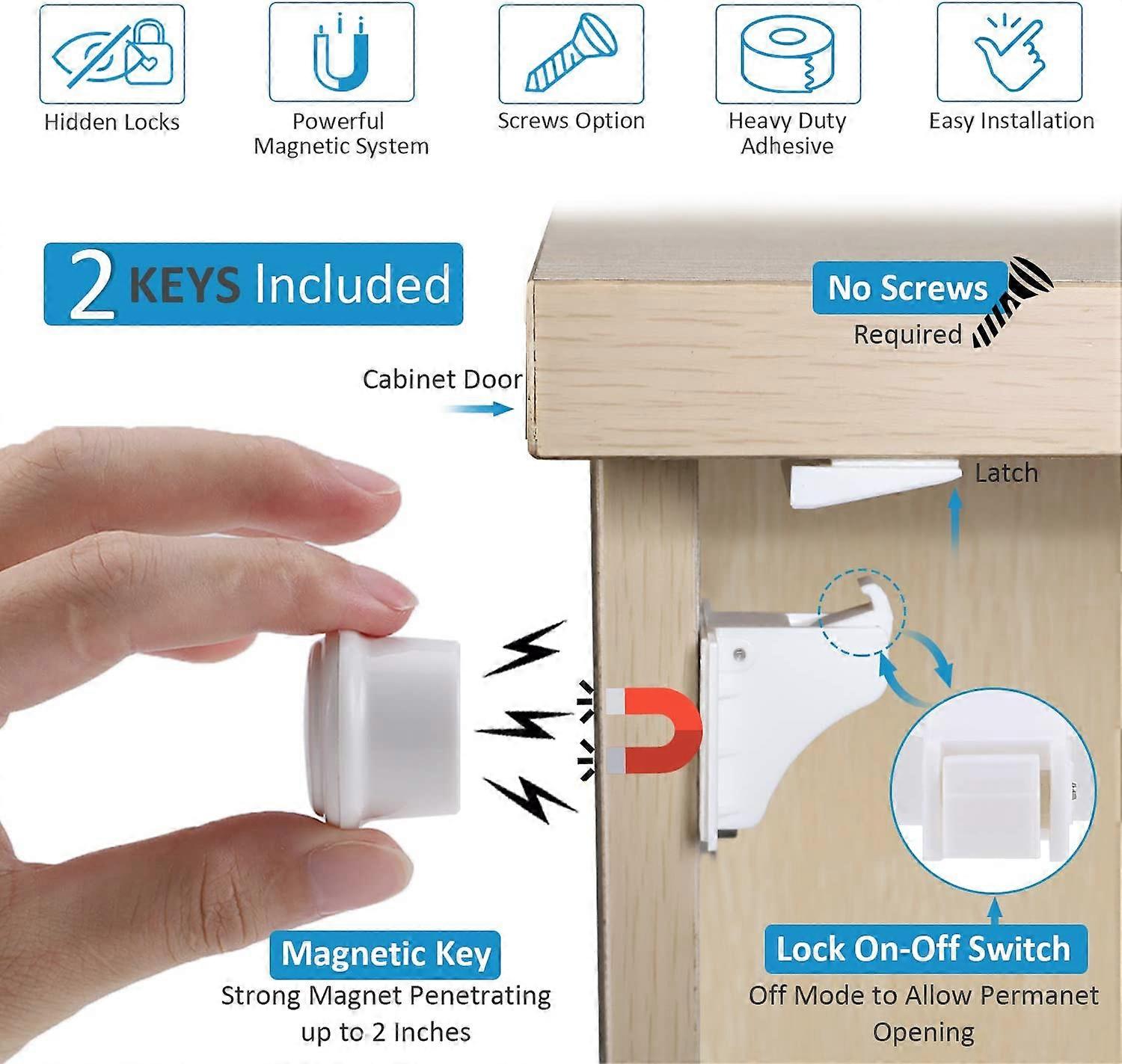 Child Safety Cabinet Locks, Childproof Cabinet Locks with 12 Locks and 2 Keys, Invisible ...