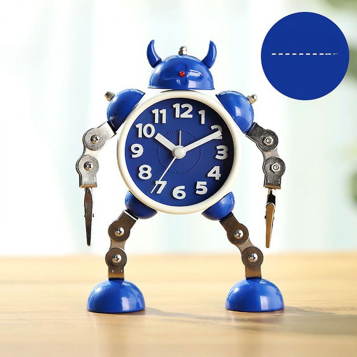 Non-Ticking Robot Alarm Clock Stainless Metal Wake-up Clock with ...