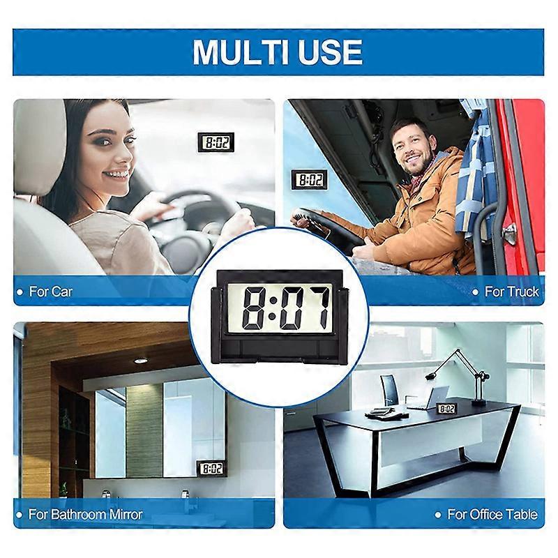Small Digital Car Dashboard Clock Battery Operated Big Clear LCD Time ...