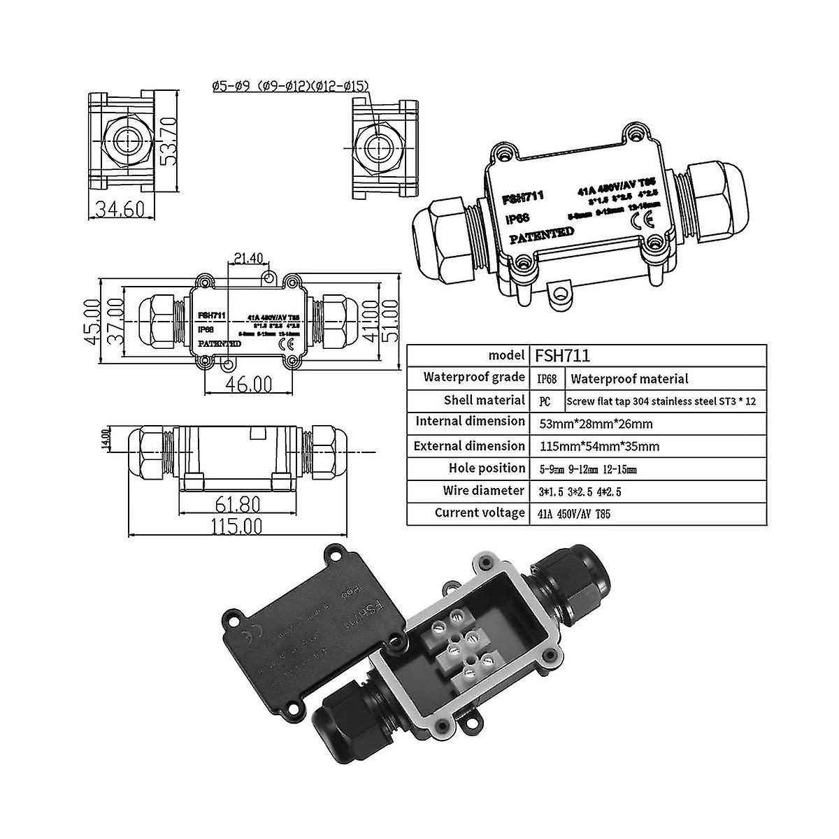 Ip68 Waterproof Junction Box,3-way Outdoor Electrical Connectors,cable ...