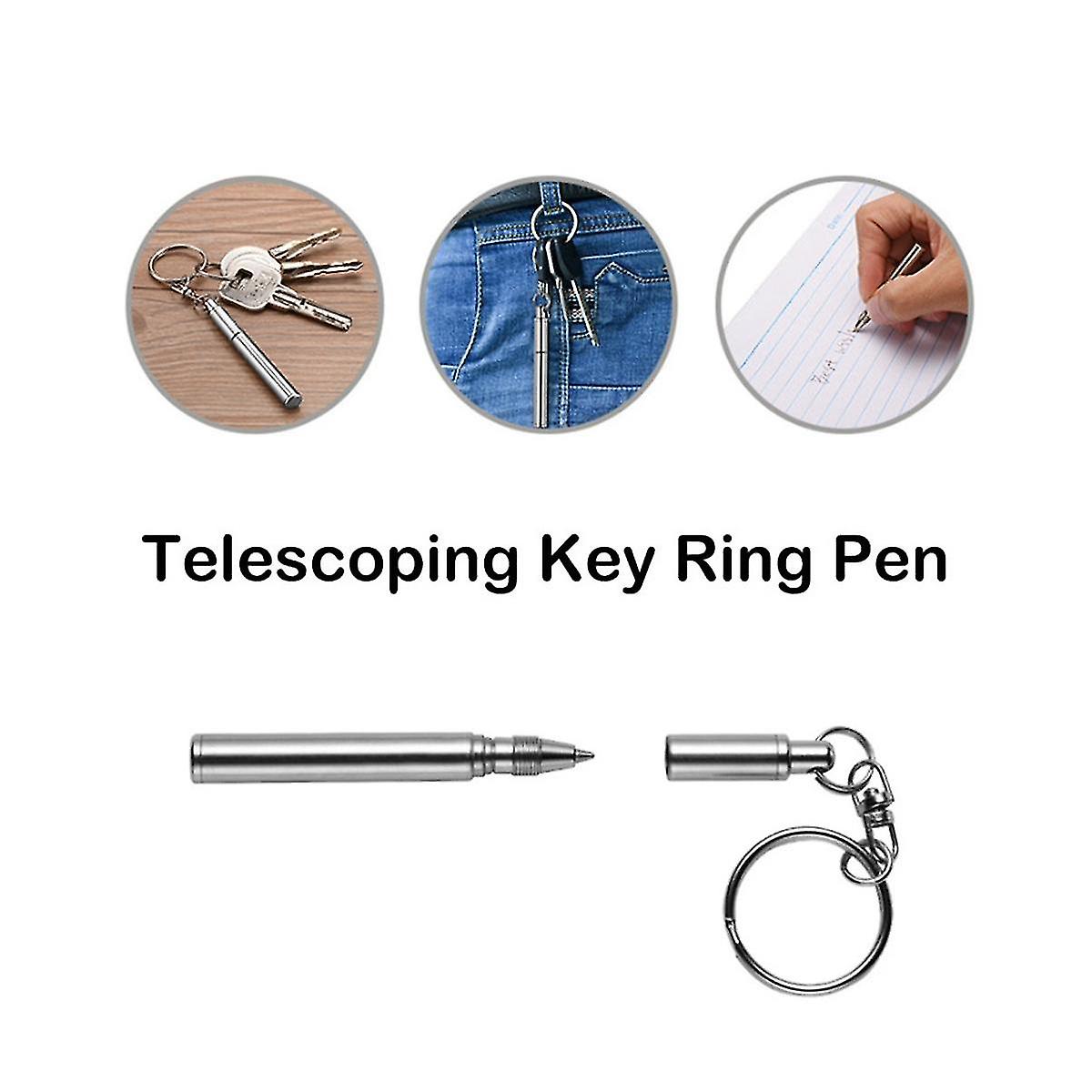 Portable Key Ring Stainless Steel Telescopic Pen Telescoping Ballpoint ...