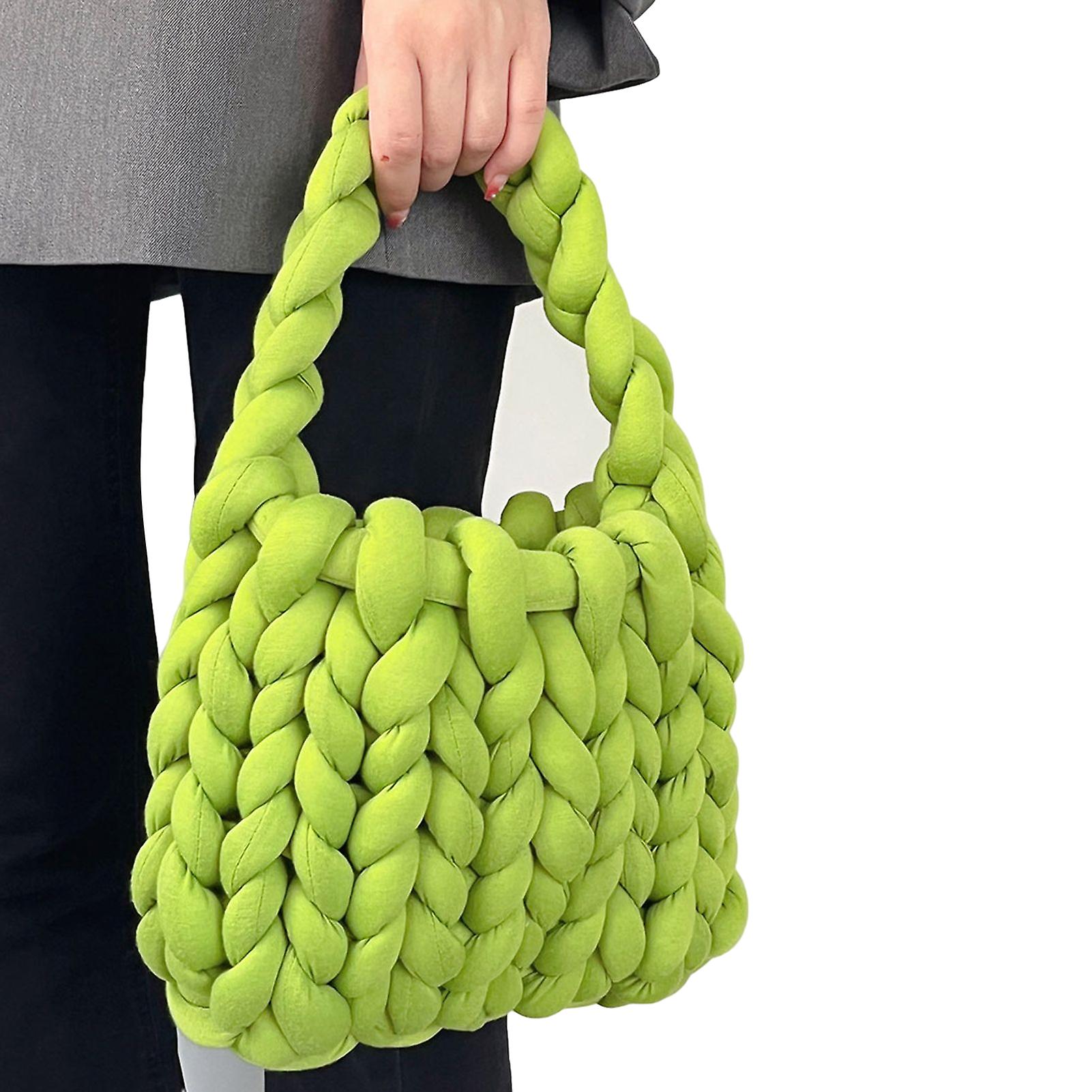 Cute Thick Wool Handle Handbag Ultra-thick Soft Wool Diy Hand-woven Bag ...